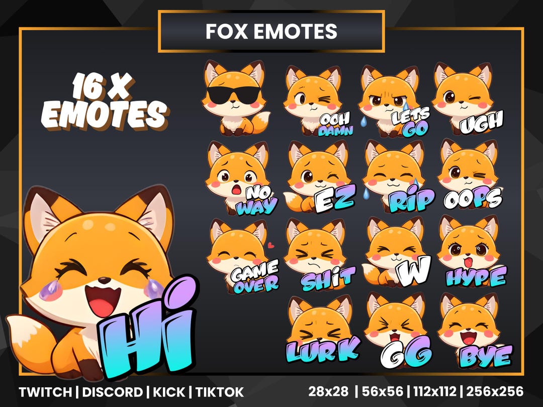 Cute Animal Emotes Pack | 16 Fox Streamer Emotes for Twitch Discord ...