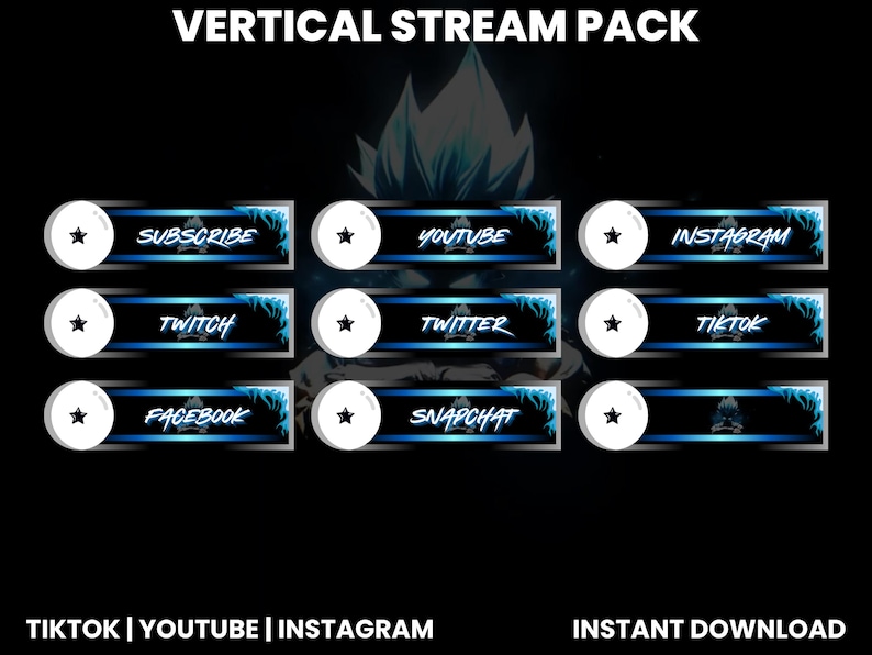 Blue Goku Stream Pack | Vertical Twitch, Tiktok, Youtube (animated ...