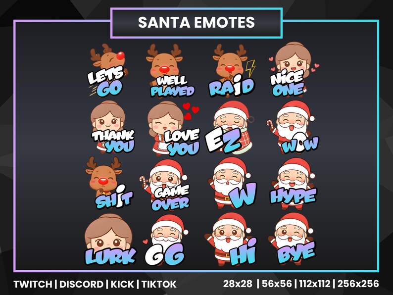 Santa Emotes Pack | 16 Xmas Stream Emojis (PNG) - Etsy