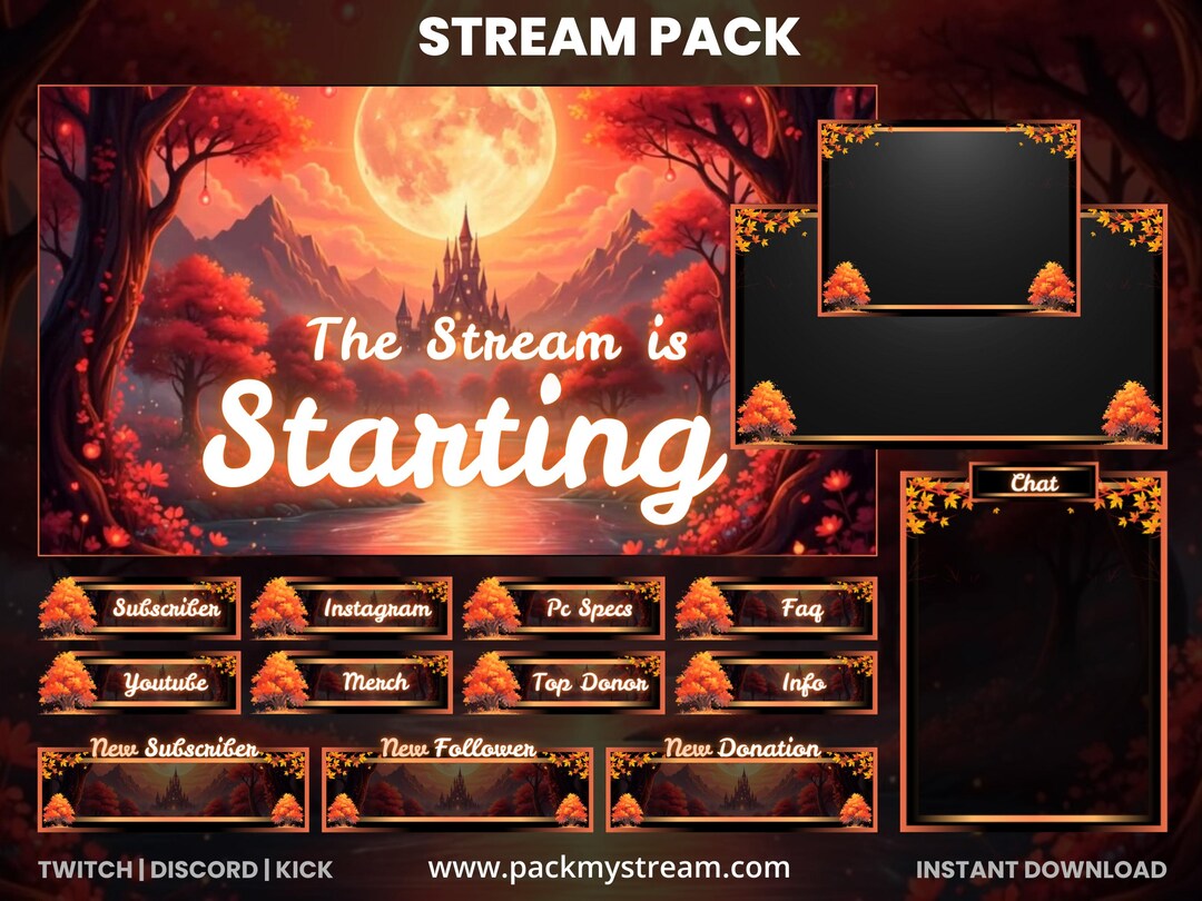 Orange Brown Autumn Fantasy Castle Stream Overlay Pack | Cozy Fall ...