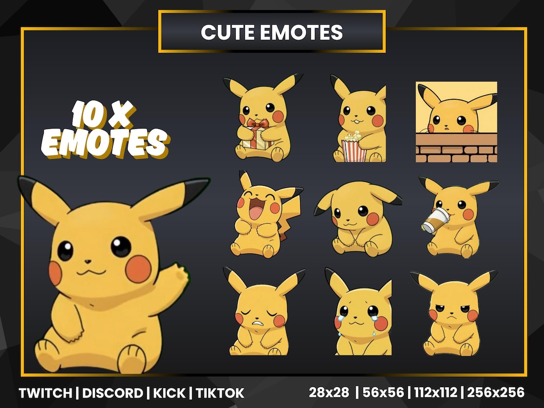 Pokemon Pikachu Emotes Pack | 10 Gaming Twitch Discord Reaction Emotes ...