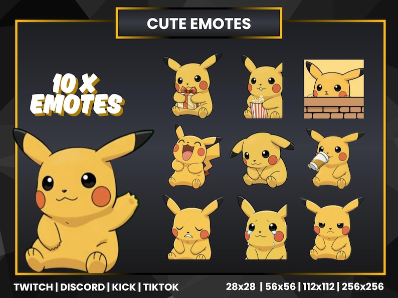 Pokemon Pikachu Emotes Pack | 10 Gaming Twitch Discord Reaction Emotes ...