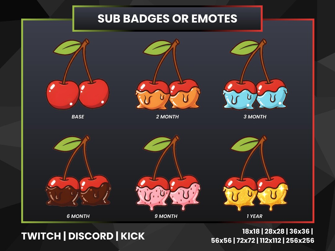 Cherry Drip Sub Badges | Cute Candy Twitch Discord Kick Badge Set - Etsy