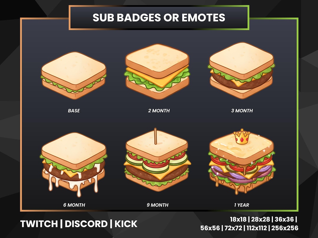 Sandwich Food Sub Badges | Cute Twitch Bit Badges | Discord Kick ...