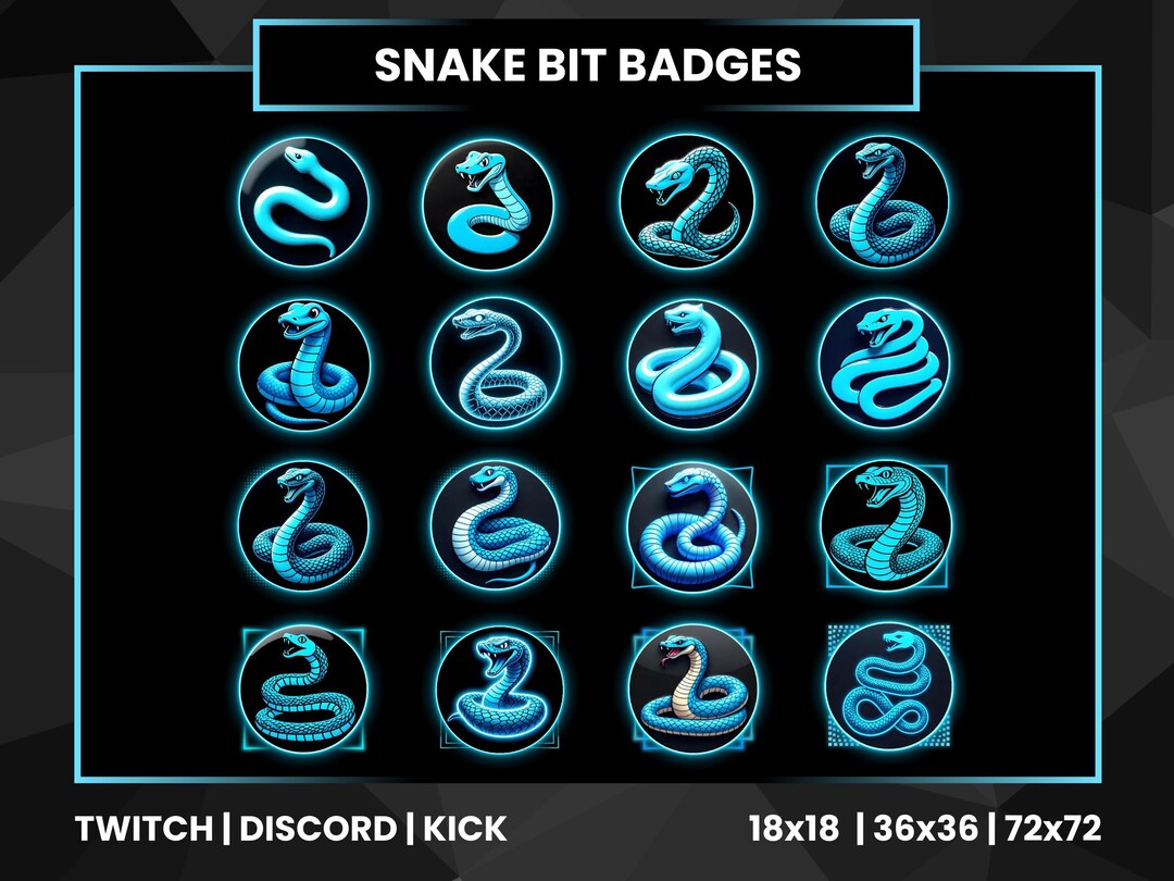 Snake Bit Badges Pack No Numbers | Twitch Cheer Badges | Neon Snake ...