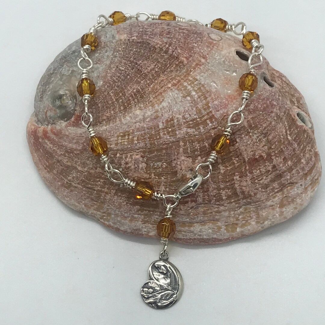 Citrine Swarovski Crystal Rosary Bracelet, Sterling Silver Madonna ...