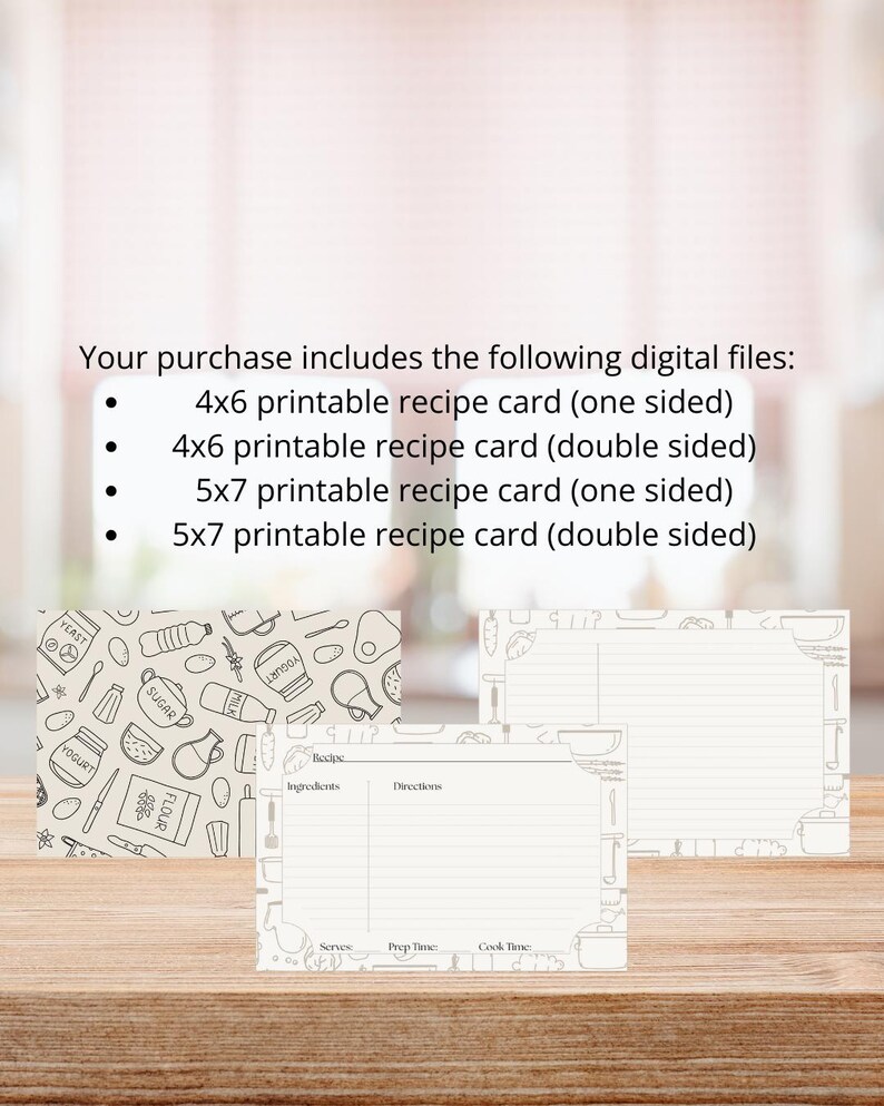 Minimalist Recipe Cards | Printable Kitchen Template (8.5x11, Digital ...