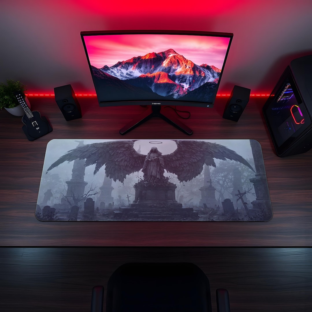 Dark Angel Desk Mat, Gothic Gaming Mousepad, Large Desk Pad, Cemetery ...