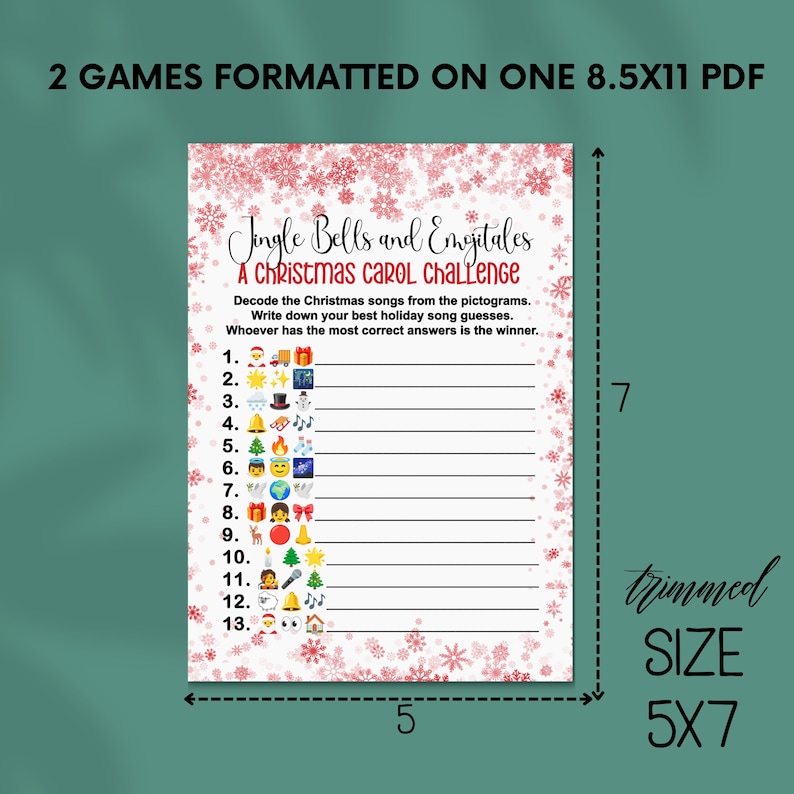 Christmas Carol Emoji Game – Printable Holiday Song Challenge (instant ...