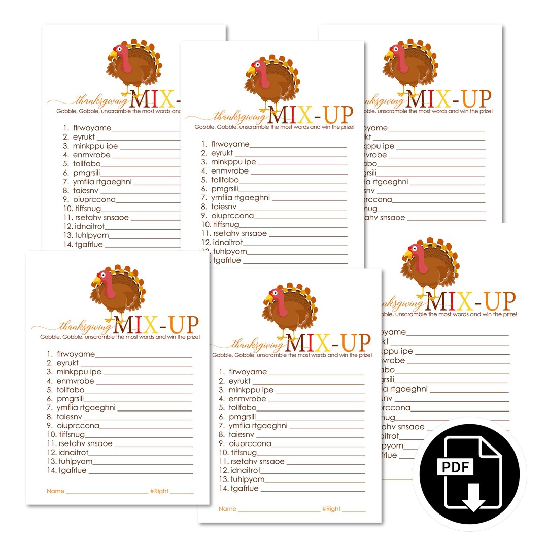 Thanksgiving Day Word Scramble Printable – Digital Download With Turkey ...