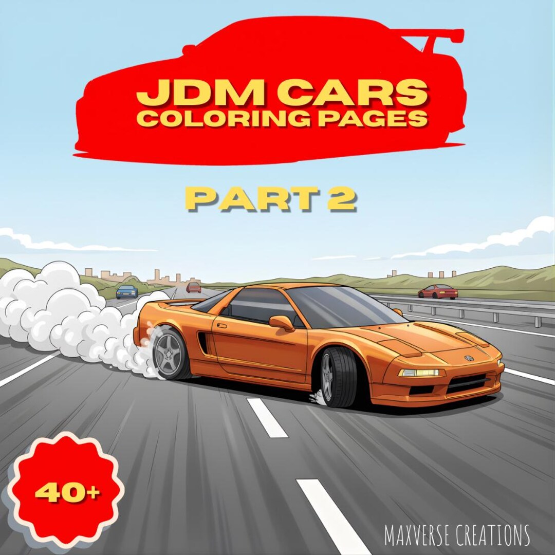 JDM Car Coloring Book Part 2 | 40 Japanese Sports Car Pages (digital ...