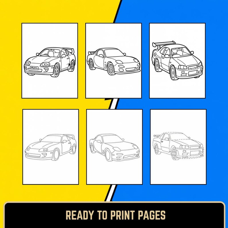 Kids Car Coloring and Dot-to-dot Book, JDM Muscle Classic Cars (PDF ...