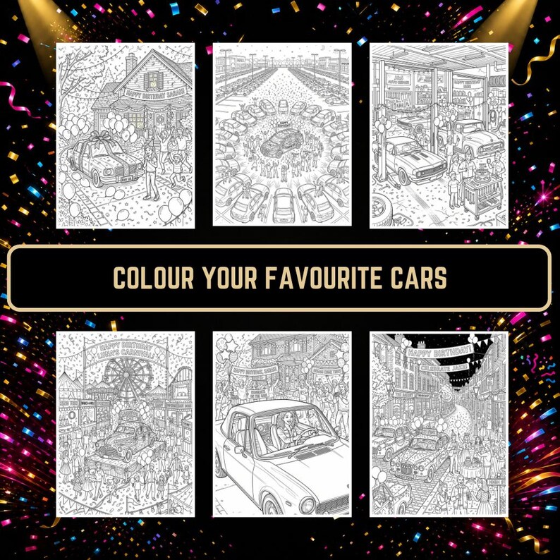 Birthday Coloring Book Gift ,turbo Car, 50 Supercar Celebration Pages ...