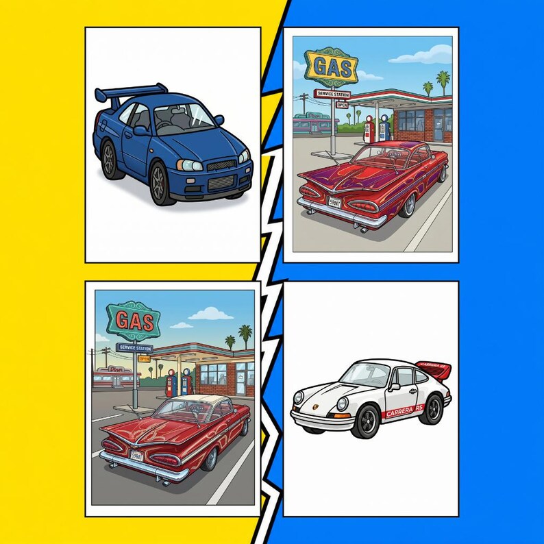 Kids Car Coloring and Dot-to-dot Book, JDM Muscle Classic Cars (PDF ...