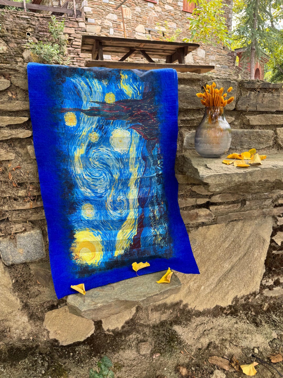 Van Gogh Starry Night Felt Shawl, Wool Silk Scarf, Home Decor Runner - Etsy