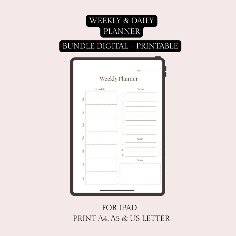 Weekly & Daily Planner| Printable + Digital Planner Bundle | A4, A5 ...