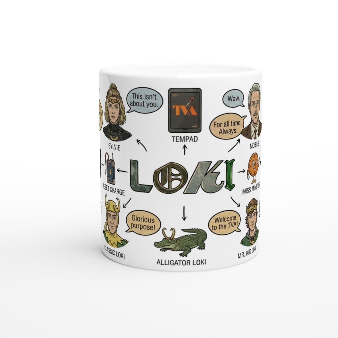 Loki Mug | God of Mischief Coffee Cup | TVA Ticket Design | Alligator ...