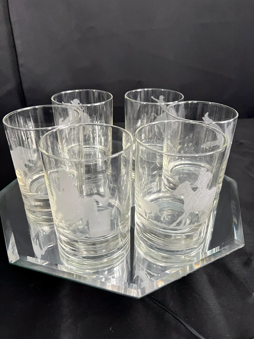 1980s Rodeo Whiskey Glasses, Bronco Buster Etched Design (set of 6) - Etsy