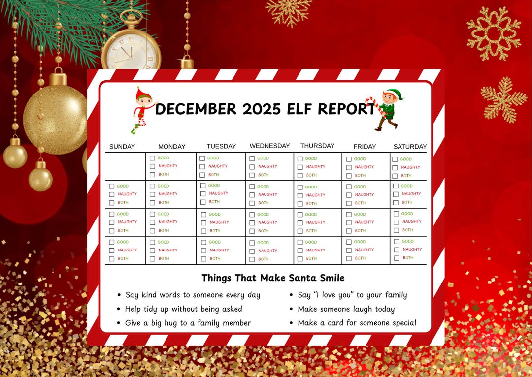EDITABLE Elf Report Calendar 2025, Elf Report Calendar, Daily Elf ...