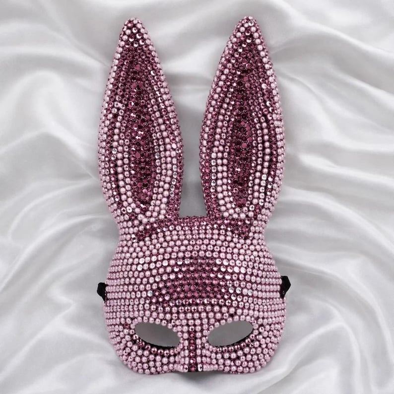 Sequin Rabbit Bunny Mask | Crystal Ear Masquerade Mask | Mask for Rave ...