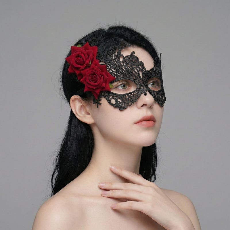 Black Mask With Red Roses - Etsy