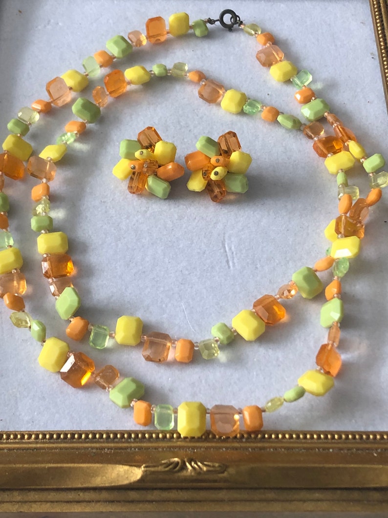 Vintage W Germany Orange Green Yellow Lucite Necklace Earrings - Etsy