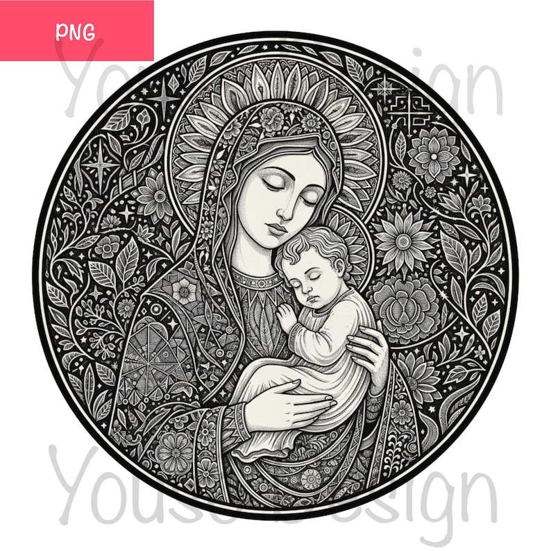 Virgin Mary Black and White With PNG SVG and EPS (digital Download) - Etsy