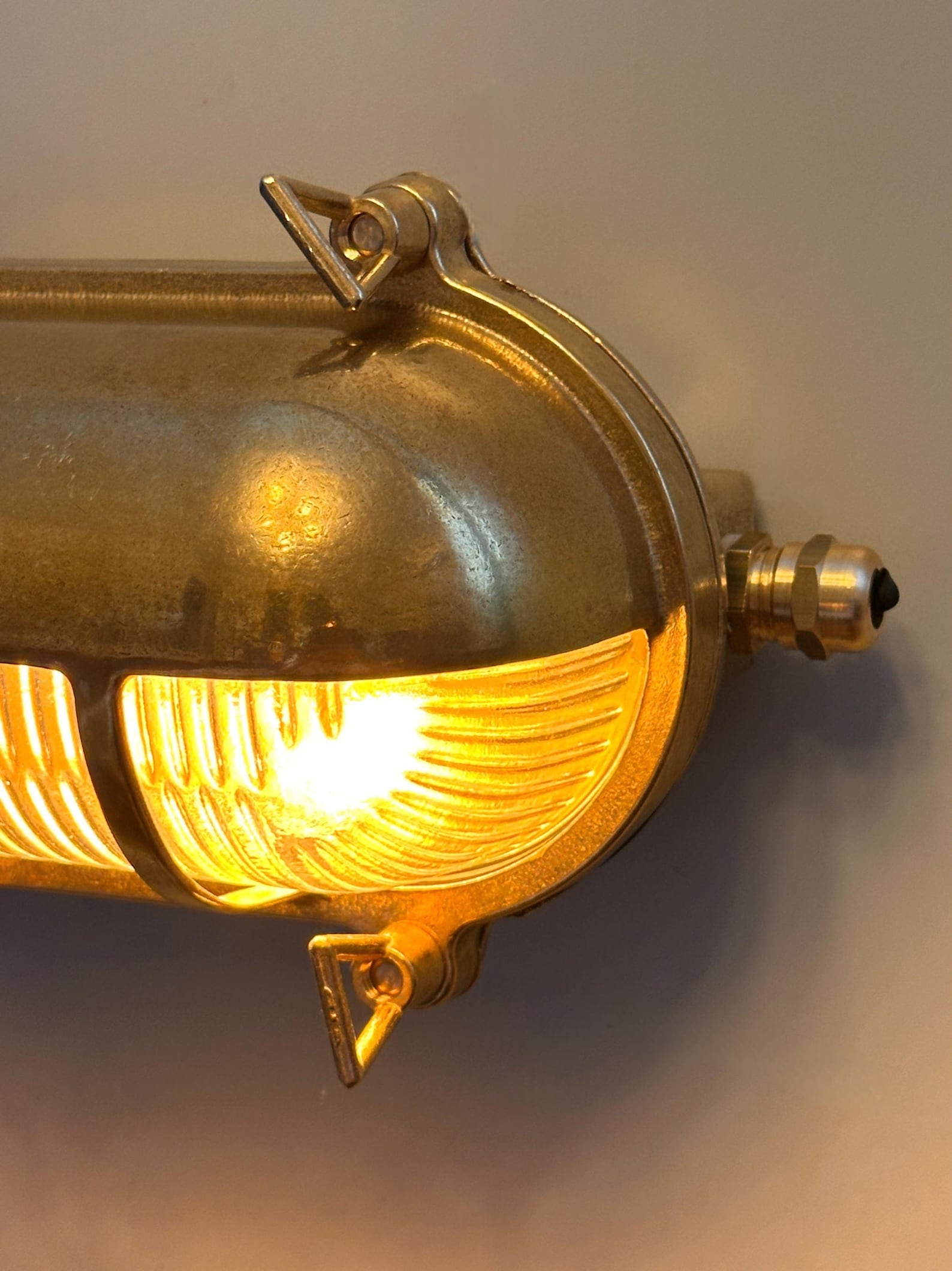Gnarp Brass Outdoor Wall Sconce – Nautical Bulkhead Light With Ribbed ...