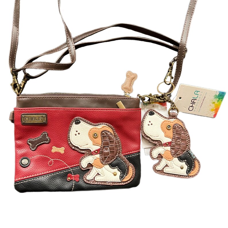 NEW Chala Beagle Mini Crossbody in Red Brown Vegan Leather W/ Keychain ...