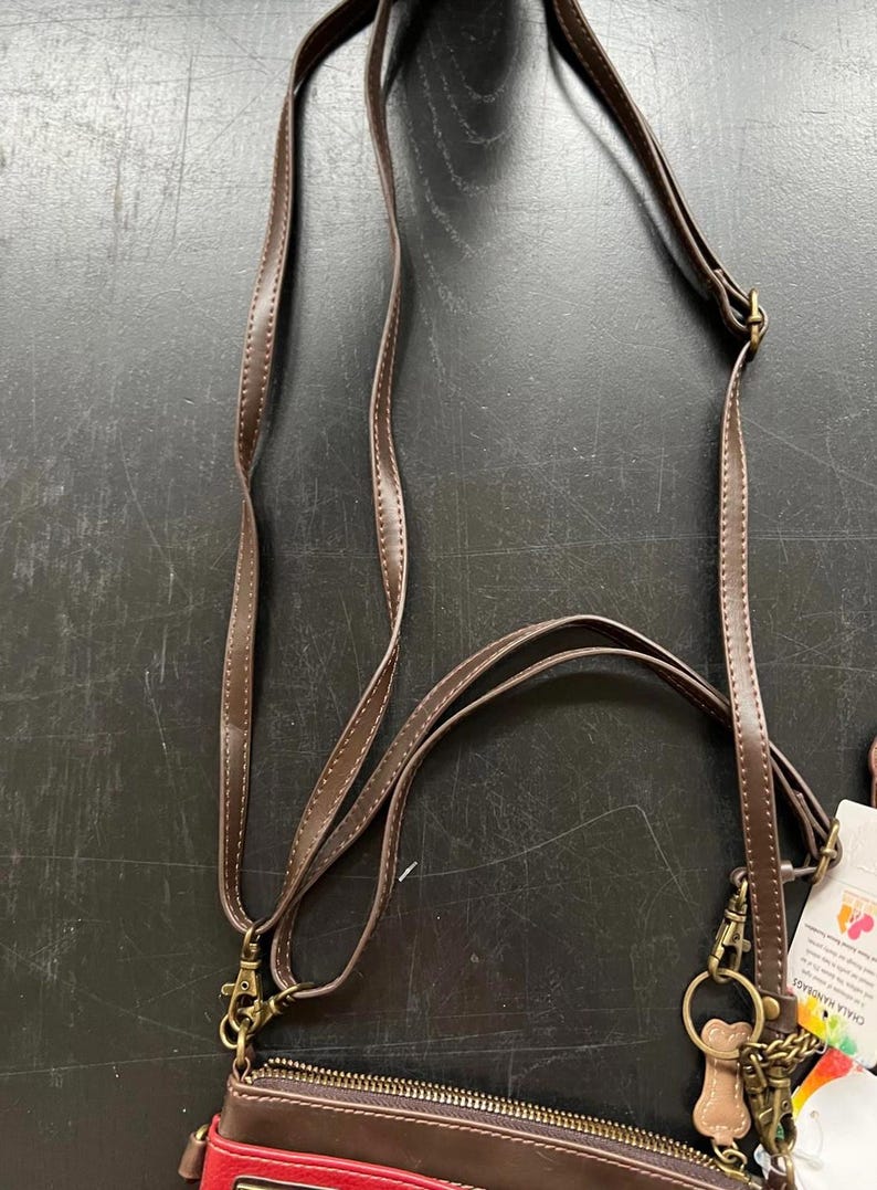 NEW Chala Beagle Mini Crossbody in Red Brown Vegan Leather W/ Keychain ...