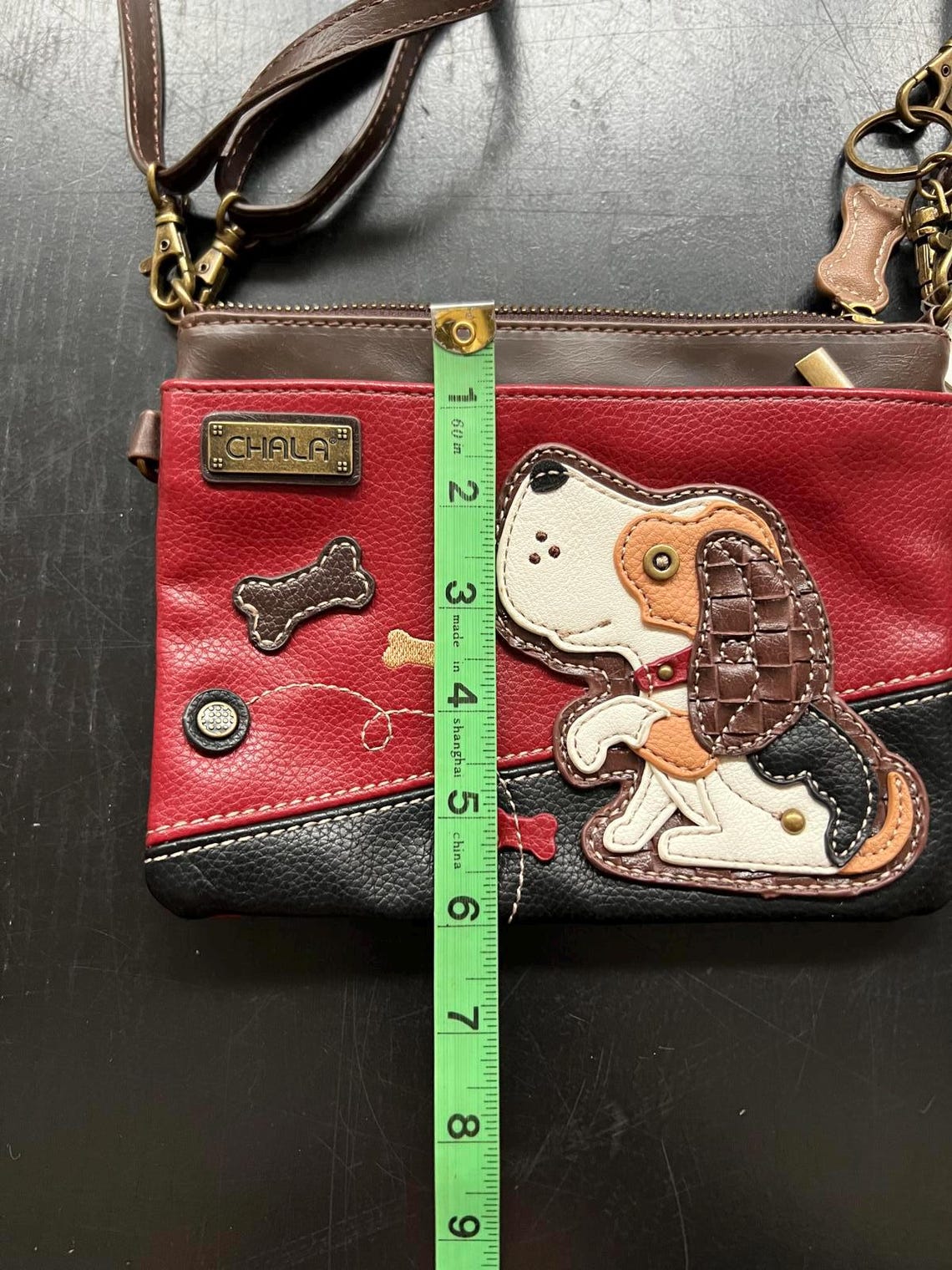 NEW Chala Beagle Mini Crossbody in Red Brown Vegan Leather W/ Keychain ...