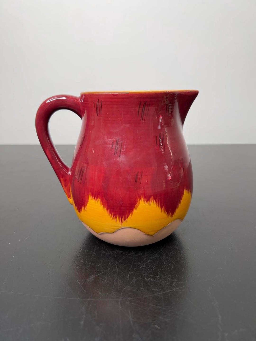 Vintage Teleflora Art Pottery Vase/pitcher Maroon, Yellow, Mauve ...