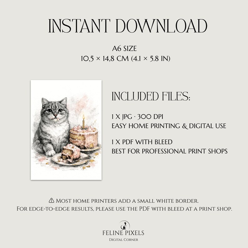 Birthday Cake Approved, Printable Cat Greeting Card, A6 - Etsy
