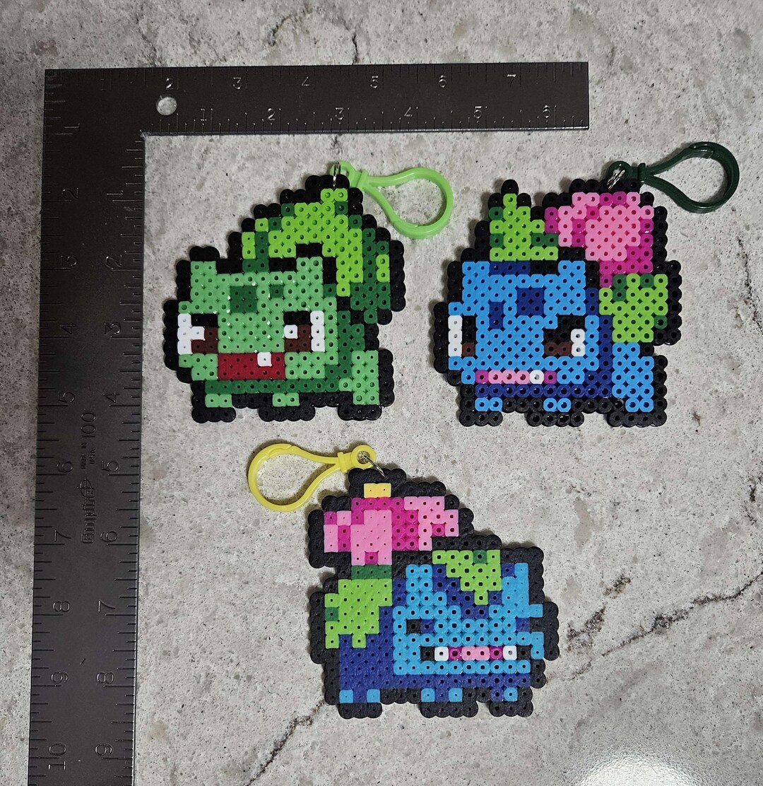 Bulbasaur, Ivysaur & Venusaur Perler Bead Bundle | Pokemon Keychain Set ...