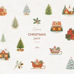 Watercolor Christmas Clipart Bundle: PNG Elements. Painted Digital ...