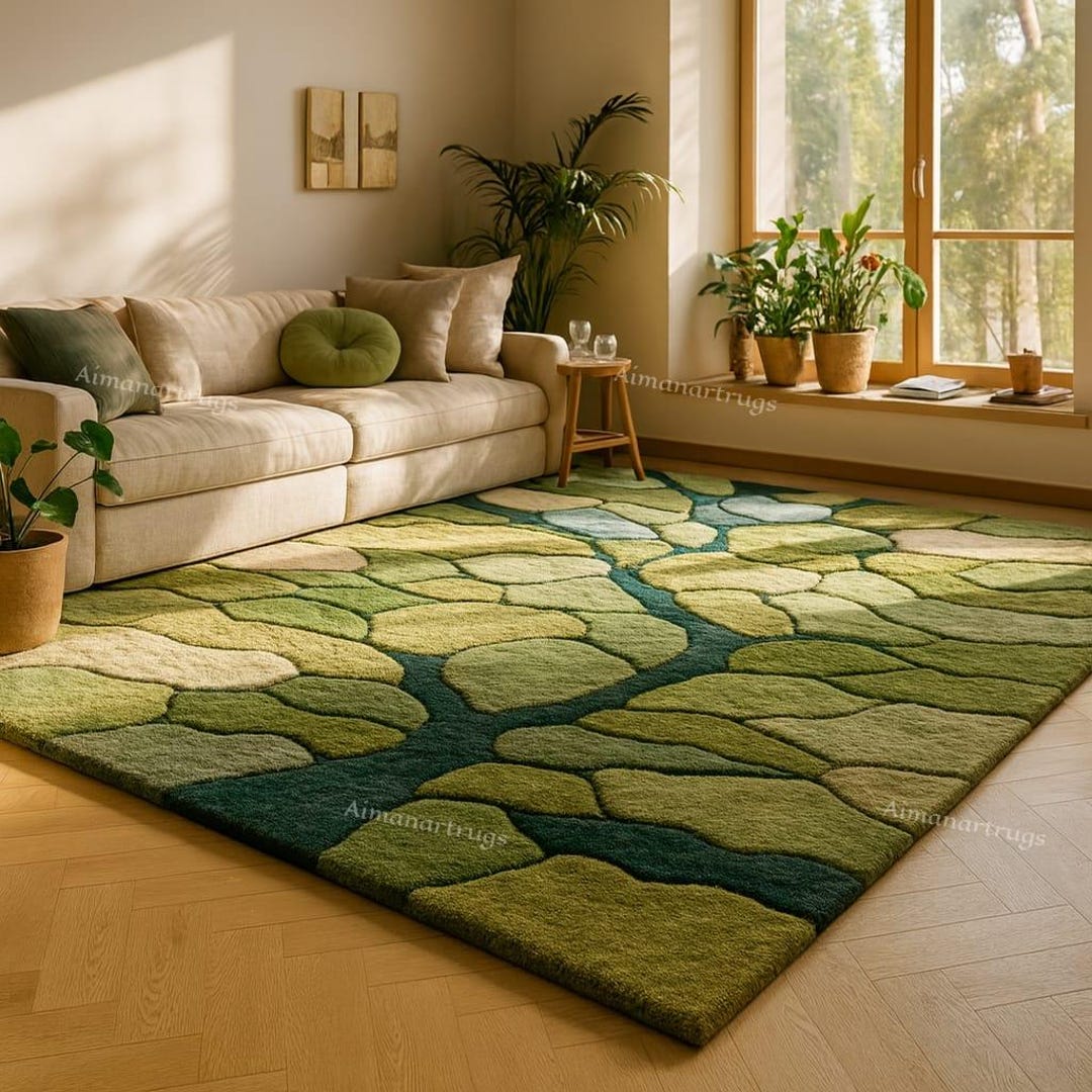 Moss Rug 8x10 | Nature Inspired Area Rug Carpet Handcrafted Tufted. - Etsy