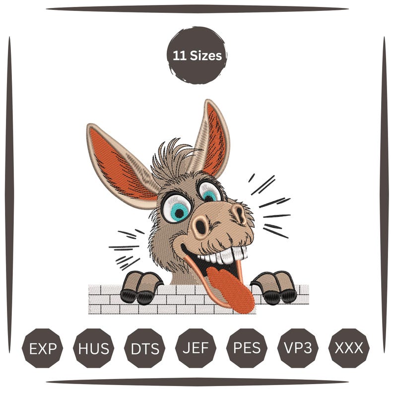 Funny Donkey Face Embroidery Design – Machine File (11 Sizes) - Etsy