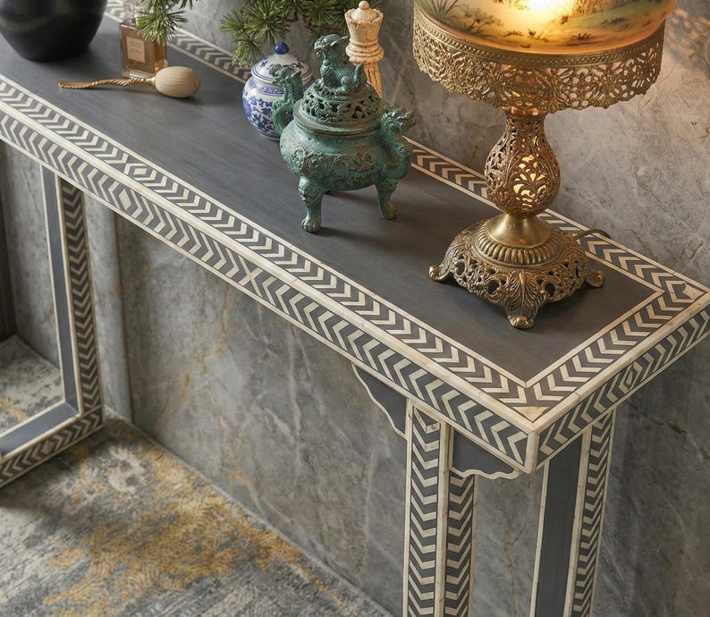 Handmade Bone Inlay Console Table: Grey Hallway Accent Furniture - Etsy