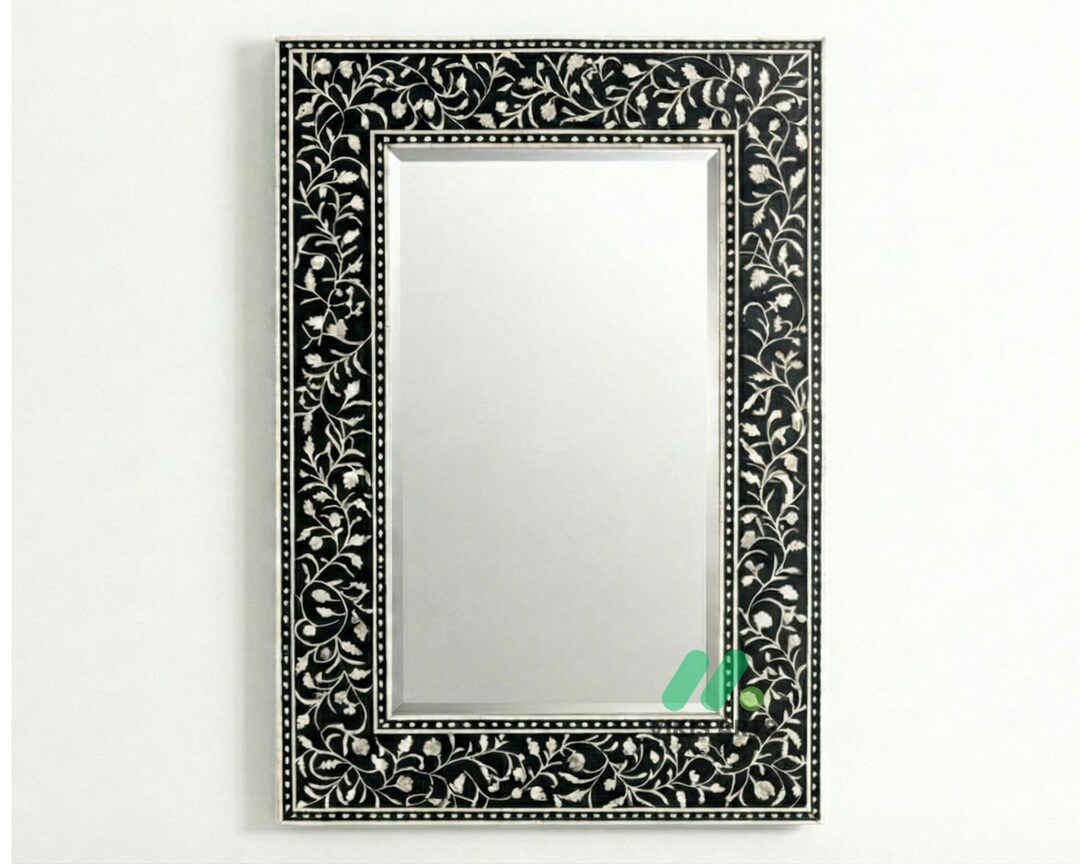 Bone Inlay Black Square Mirror Frame - Etsy