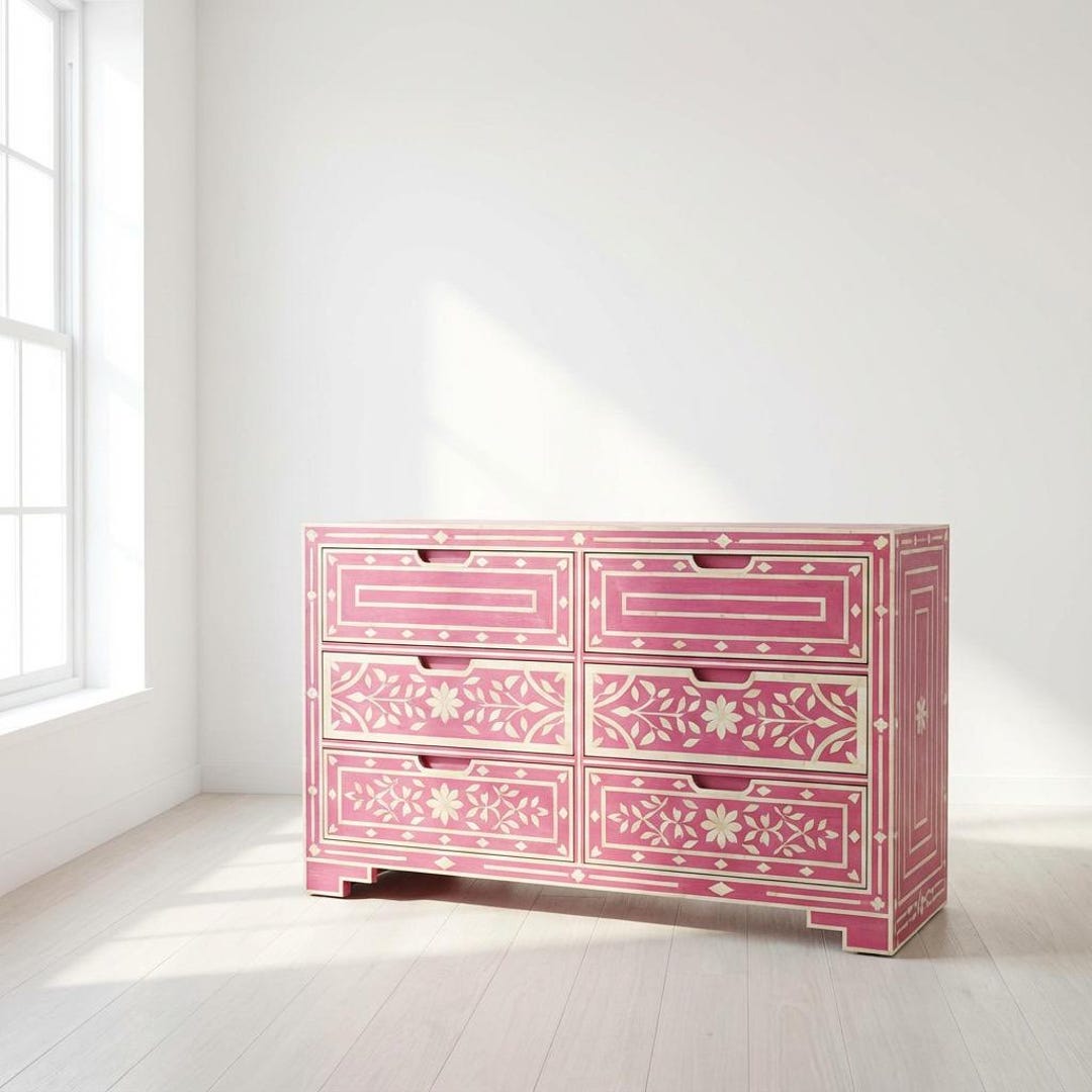 Bone Inlay Pink 6 Chest of Drawers - Etsy