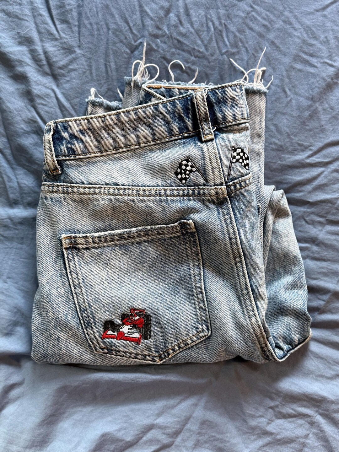 Zara Custom Race Car Embroidered Mom Jeans - Etsy