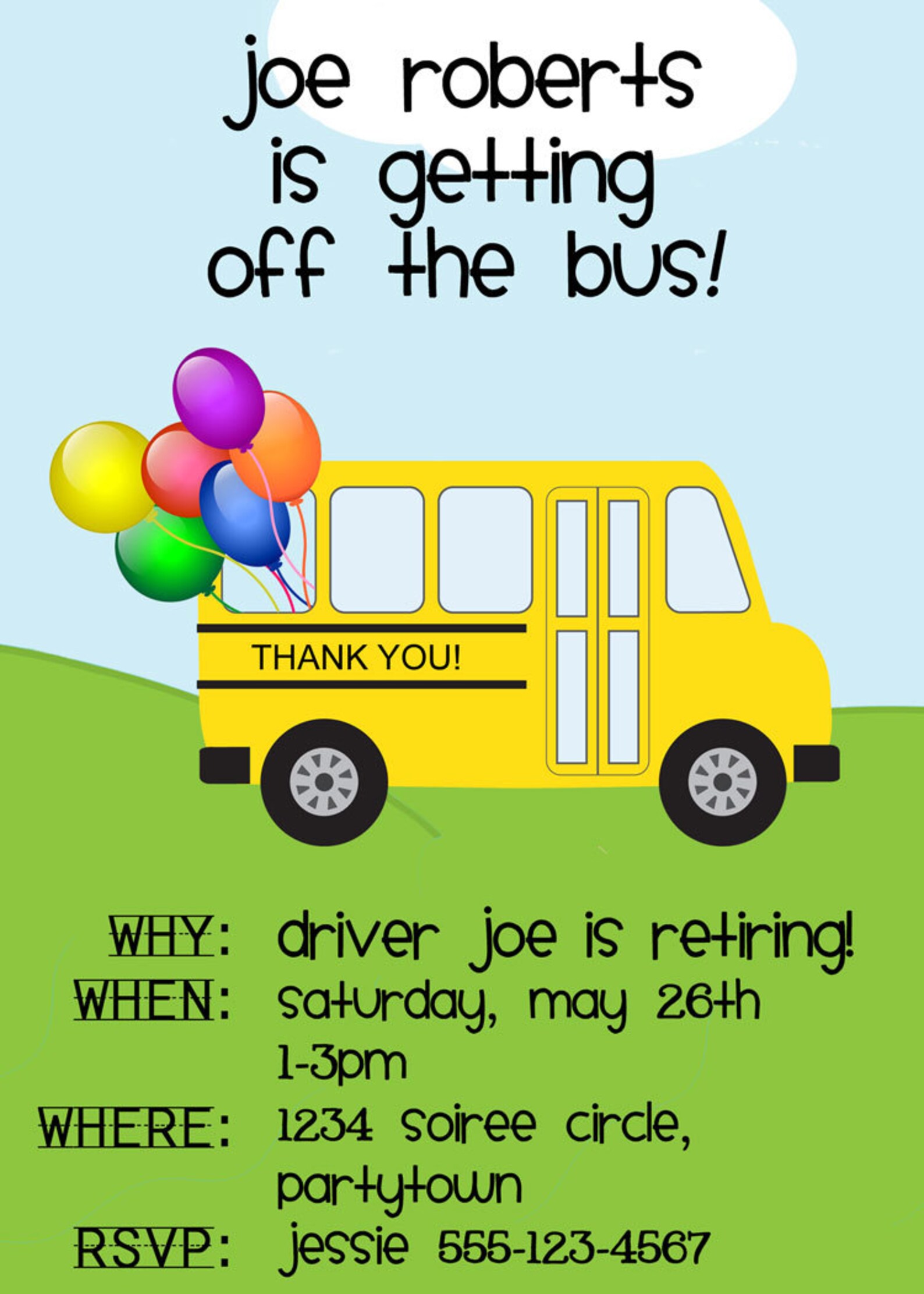 SCHOOL BUS Invitation - ABC Birthday, Retirement, Graduation or Back to ...