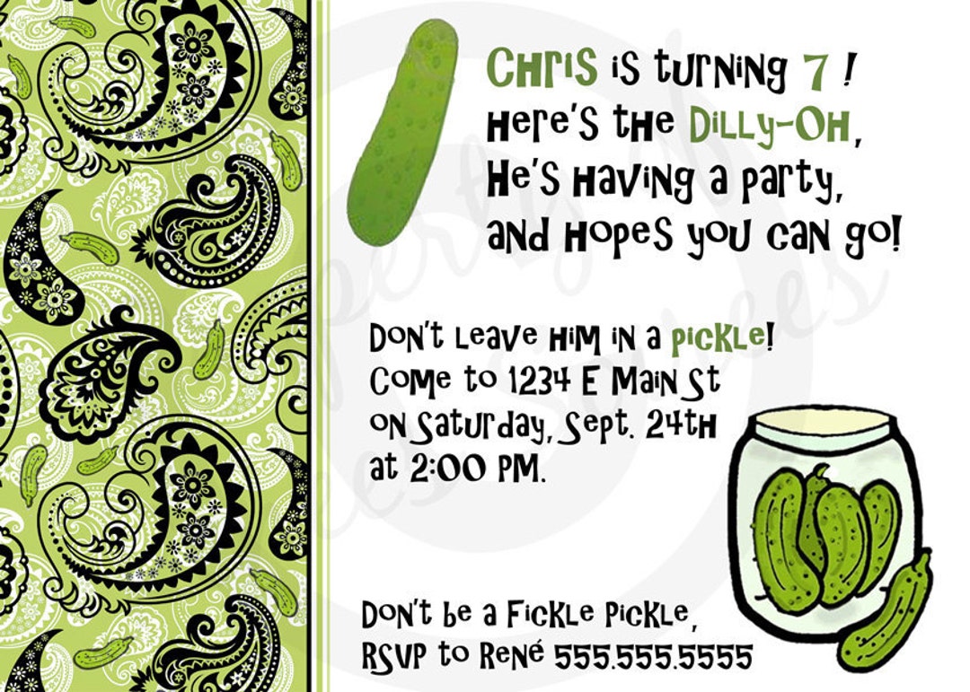 PICKLE Birthday Party INVITATION - Printable DIY Invite - Customizable ...