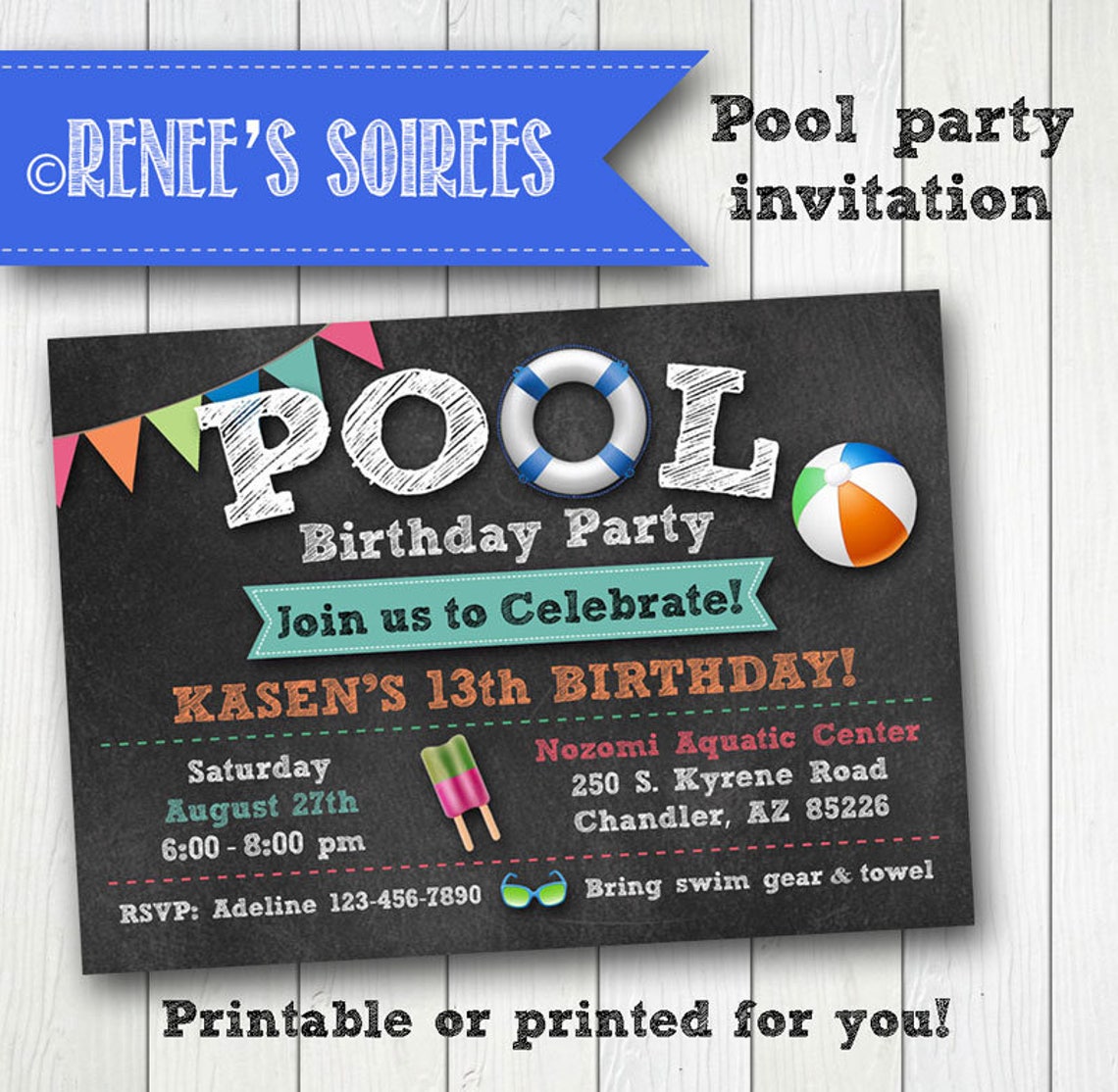 POOL / BEACH Party Printable Birthday Collection Customized | Etsy