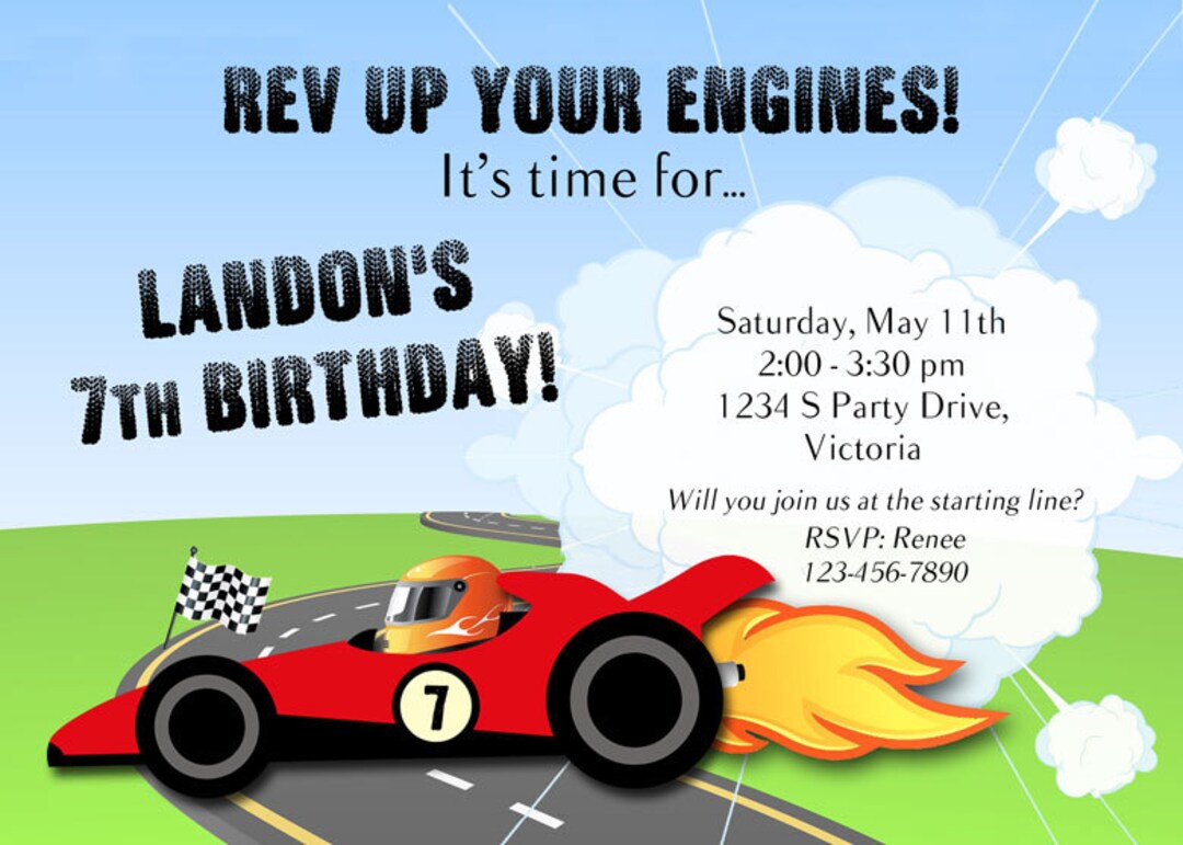 RACE CAR Printable INVITATION - Racing Birthday or Baby Shower Invite ...
