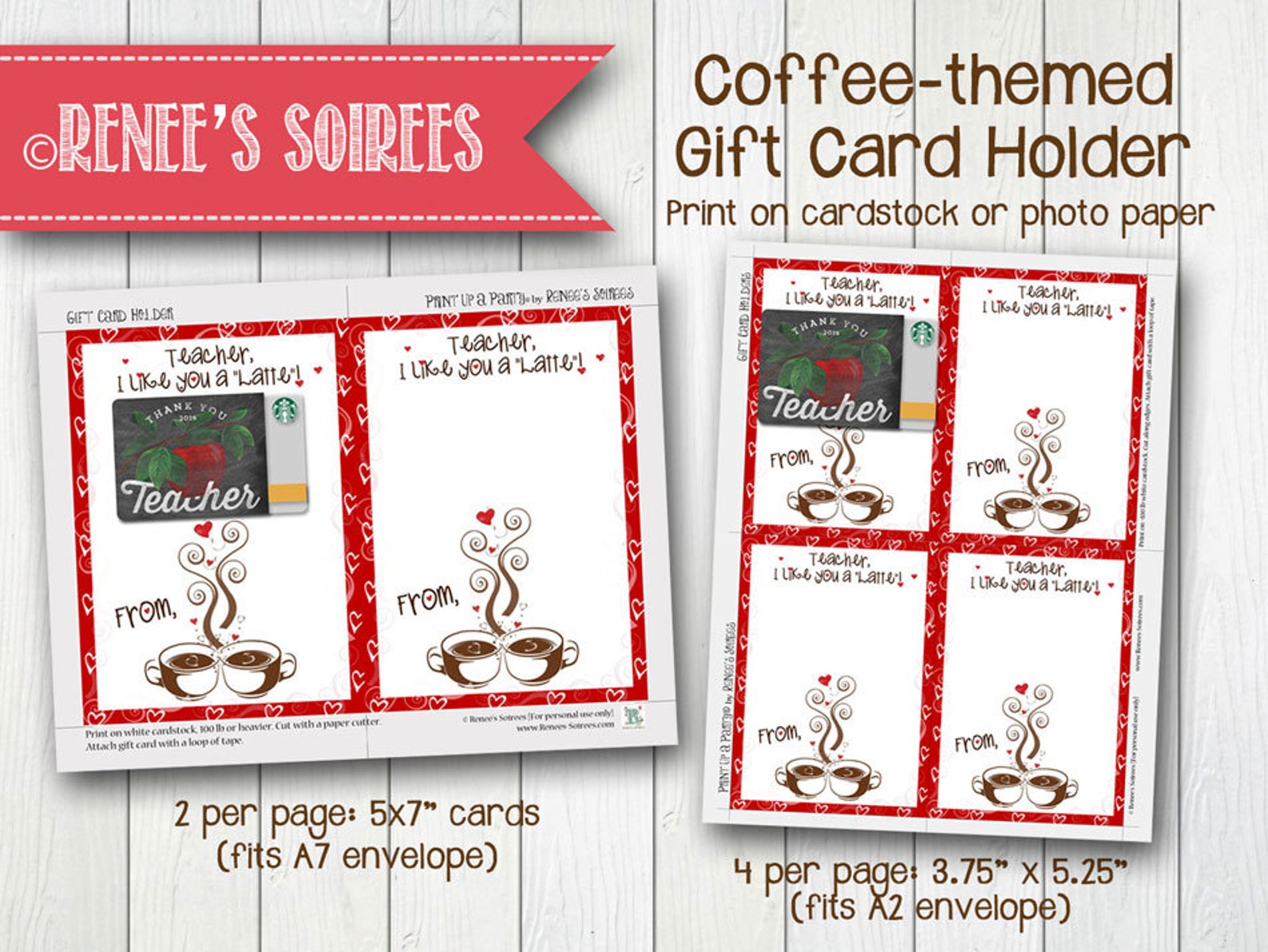 Printable Coffee GIFT CARD Holder for Teacher Appreciation | Etsy