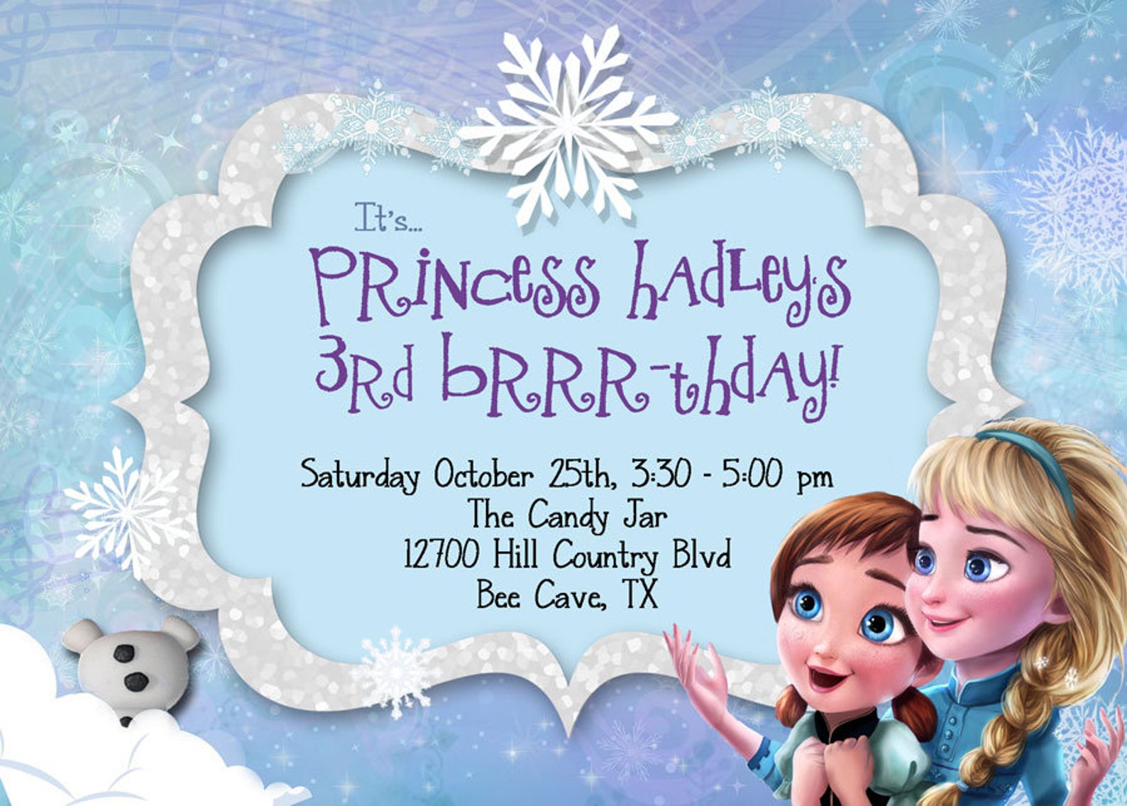Snow Princess Printable Birthday Invitation Personalized DIY - Etsy