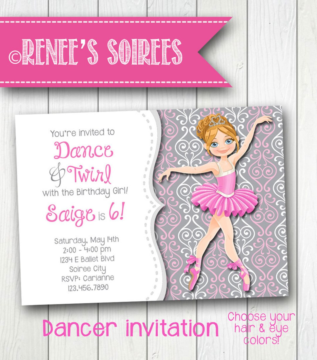 DANCER Party Invitation - Personalized BALLET Birthday Invite - Print ...