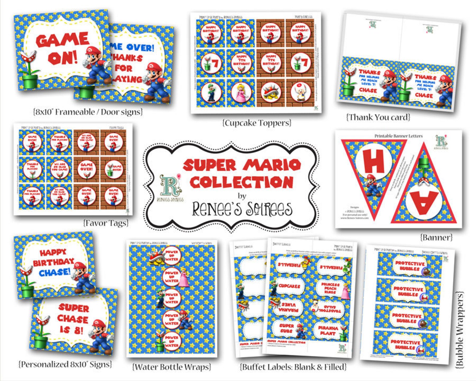 SUPER MARIO Printable Birthday Collection Customized for - Etsy
