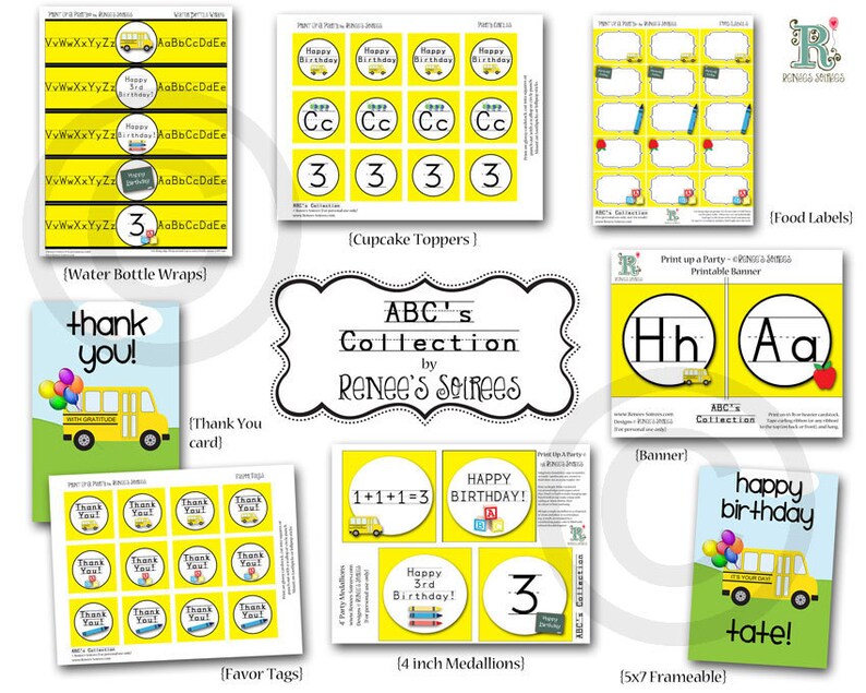 SCHOOL BUS Collection ABC Birthday Party Retirement or - Etsy